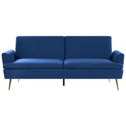 Beliani 3-SITZER-SCHLAFSOFA Samtstoff Marineblau Vettre