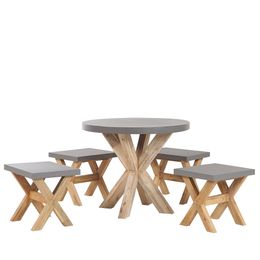 Beliani GARTENM&Ouml;BEL SET 4-Sitzer Faserzement grau 5-teilig Tisch 90 cm Olbia