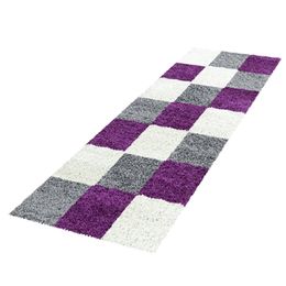 KADIMA DESIGN HOCHFLORTEPPICH RHEIN, kariert, Violett, 80 x 250 cm