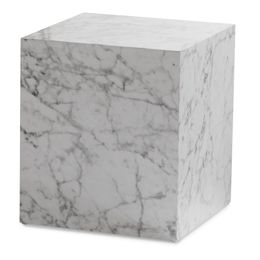 KADIMA DESIGN COUCHTISCH MONOBLOC in Hochglanz mit Marmor-Optik, W&uuml;rfelform, Wei&szlig; 40x40x45 cm