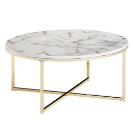 KADIMA DESIGN COUCHTISCH mit Marmor-Optik und Hochglanz-Finish, rund, Wei&szlig; 80x80x35 cm