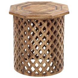 Beliani BEISTELLTISCH Mangoholz dunkler Holzfarbton rund 42 cm Khanpur