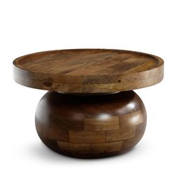 KADIMA DESIGN COUCHTISCH rund in Walnussfarbe, Massivholz Mango, 50x50x30,5 cm, niedrig, modern, nat&uuml;rliche Holzmaserung