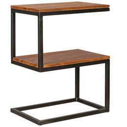KADIMA DESIGN BEISTELLTISCH Massivholz S-Design Metallgestell Ablagefl&auml;chen INDI, Braun 45x30x60 cm
