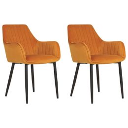 Beliani ESSZIMMERSTUHL 2er-Set Samtstoff orange Wellston