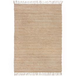 KADIMA DESIGN JUTETEPPICH handgewebt mit Fransen CONWY, einfarbig, Beige, 200 x 290 cm