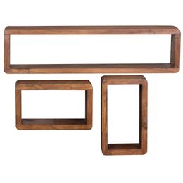 KADIMA DESIGN WANDREGAL Set TEKO CUBES Massivholz Abgerundete Ecken, Braun 80x15x20 cm