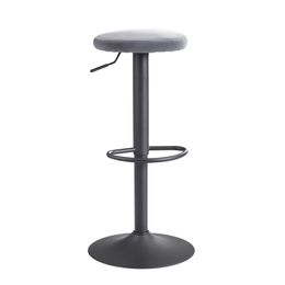KADIMA DESIGN BARHOCKER H&ouml;henverstellbar Eisen Samt Drehbar CAMPANIA, Grau 40x40x79 cm