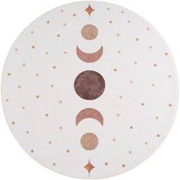 KADIMA DESIGN TEPPICH Kurzflor Waschbar TINO in Creme, mit Mondphasen-Motiv, &Oslash; 200 cm