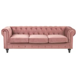 Beliani 3-SITZER-SOFA Samtstoff Rosa Chesterfield