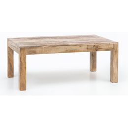 KADIMA DESIGN COUCHTISCH aus recyceltem Mango-Holz im Shabby-Chic Stil mit gro&szlig;er Tischplatte, Beige 110x60x47 cm