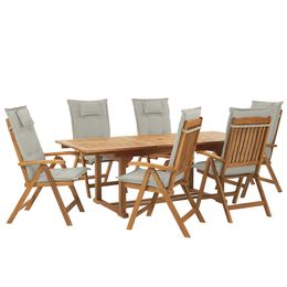 Beliani GARTENM&Ouml;BEL SET 6-Sitzer Akazienholz Auflagen grau-beige Java