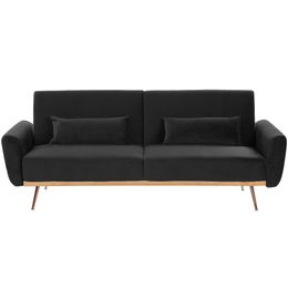 Beliani 3-SITZER-SCHLAFSOFA Samtstoff Schwarz Eina