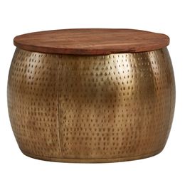 KADIMA DESIGN COUCHTISCH Massivholz Braun Gold, Modernes Design, Stauraum, Modell Aurora