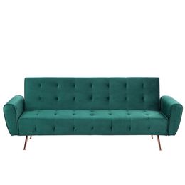 Beliani 3-SITZER-SCHLAFSOFA Samtstoff Smaragdgr&uuml;n Selnes