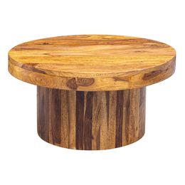 KADIMA DESIGN COUCHTISCH aus Massivholz Sheesham in Braun, Lackiert, mit robustem Sockelfu&szlig;, Ma&szlig;e 60x60x30 cm