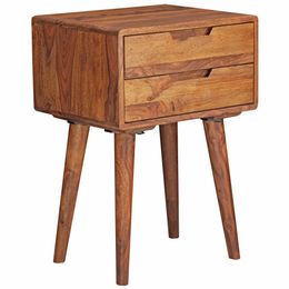 KADIMA DESIGN NACHTTISCH &ndash; Massivholz, 47x66x36 cm, 2 Schubladen, Landhausstil