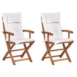 Beliani GARTENSTUHL 2er-Set Akazienholz Cremewei&szlig; Maui