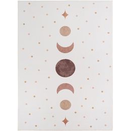 KADIMA DESIGN TEPPICH Kurzflor Waschbar TINO in Creme, mit Mondphasen-Motiv, 160 x 230 cm