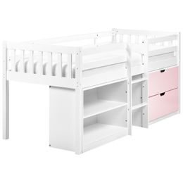 Beliani MITTELHOCHBETT Wei&szlig;-Rosa 90-200 cm Susville