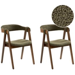 Beliani ESSZIMMERSTUHL 2er Set Boucl&eacute; Dunkelbraun / Gr&uuml;n Day