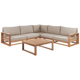 Beliani LOUNGE-SET 5-Sitzer zertifiziertes hellbraun modular Auflagen taupe Timor II