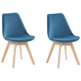 Beliani ESSZIMMERSTUHL 2er-Set Samtstoff Blau Dakota