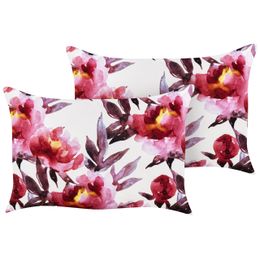 Beliani GARTENKISSEN 2er-Set Blumenmuster wei&szlig;/Rosa 40/60 cm Lanrosso