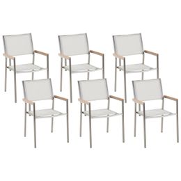 Beliani GARTENSTUHL 6er-Set wei&szlig; Edelstahl Grosseto