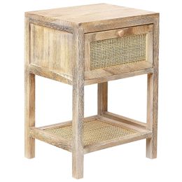 Beliani NACHTTISCH Rattan heller Holzfarbton 1 Schublade 35/29 cm Esto
