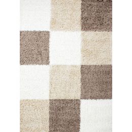 KADIMA DESIGN TEPPICH Hochflor RHEIN in Mokka, kariert, 80 x 150 cm
