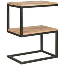 KADIMA DESIGN BEISTELLTISCH Massivholz S-Design Metallgestell Ablagefl&auml;chen INDI, Beige 45x30x60 cm