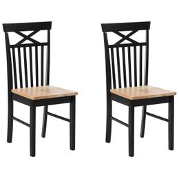 Beliani ESSZIMMERSTUHL 2er-Set Gummibaumholz schwarz/hellbraun Houston