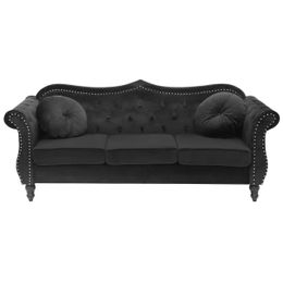 Beliani 3-SITZER-SOFA Samtstoff Schwarz Skien