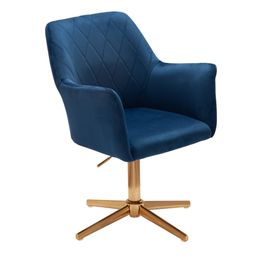 KADIMA DESIGN DREHSTUHL Samt mit Armlehnen Eisengestell 360&deg; Funktion, Blau 97x55x55 cm