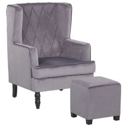 Beliani SESSEL Samtstoff grau plus Hocker Sandset