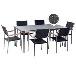 Beliani GARTENM&Ouml;BEL SET 6-Sitzer Keramik-Glas Granit Optik Rattan schwarz Cosoleto/Grosseto