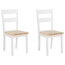 Beliani ESSZIMMERSTUHL 2er-Set Gummibaumholz hellbraun/wei&szlig; Georgia