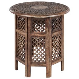 Beliani BEISTELLTISCH Mango Holz dunkelbraun rund 53 cm Kumali