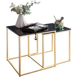 KADIMA DESIGN COUCHTISCH 2er Set Metallgestell Glas MDF-Platte TRONTO, Gold 40x40x42 cm