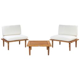 Beliani 2-SITZER LOUNGE SET zertifiziertes Akazienholz cremewei&szlig; Frascati
