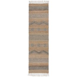 KADIMA DESIGN JUTETEPPICH handgewebt mit Fransen WHARFE, im Ethno-Stil, Natur-Grau, 60 x 230 cm