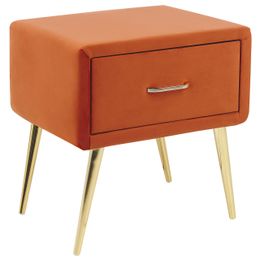Beliani NACHTTISCH Samtstoff orange/gold 1 Schublade 38/46/49 cm Flayat