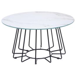 Beliani COUCHTISCH Marmor Optik wei&szlig;/schwarz 80 cm Bernie