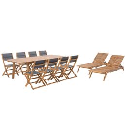 Beliani GARTENM&Ouml;BEL SET 8-Sitzer Akazienholz 8-Sizer Textilbespannung grau 11-teilig Cesana