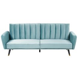 Beliani 3-SITZER-SCHLAFSOFA Samtstoff Hellblau Vimmerby