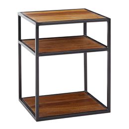 KADIMA DESIGN NACHTTISCH &ndash; Massivholz, 40x50x35 cm, 3 Ablagen, Industrial-Stil