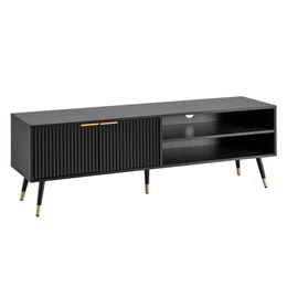 KADIMA DESIGN LOWBOARD Schwarz Eiche-Dekor Modern Stil 150x51x39 cm mit T&uuml;ren und Ablagef&auml;chern