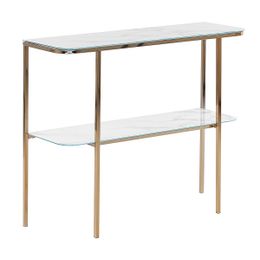 Beliani KONSOLENTISCH Marmor Optik wei&szlig;/gold Calvert