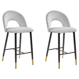 Beliani BARSTUHL 2er-Set Samtstoff Grau Falton